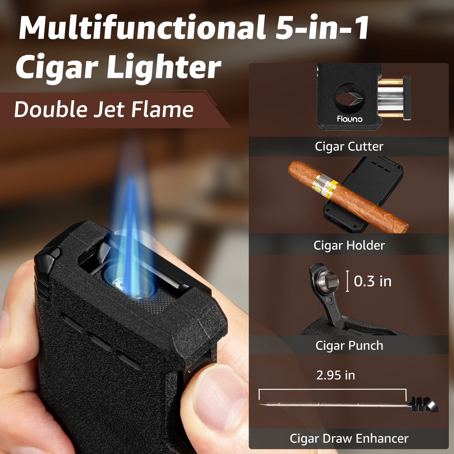 Mua Travel Cigar Humidor with 5-in-1 Cigar Lighter, Cedar Wood Lining ...