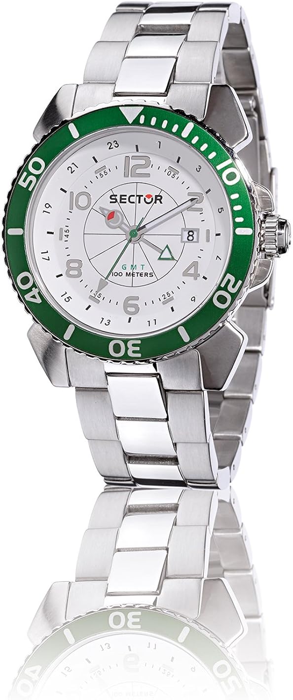 Sector Centurion Watch GMT with White Dial, Green Bezel and Stainless ...