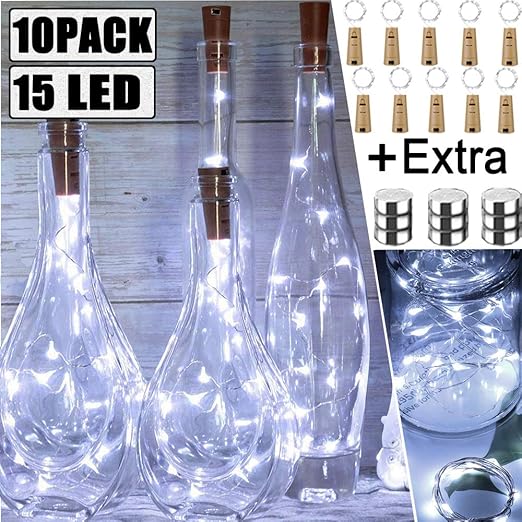 Bottle Lights with Cork, 10 Pack 15 LED Cork Shaped Battery Operated ...