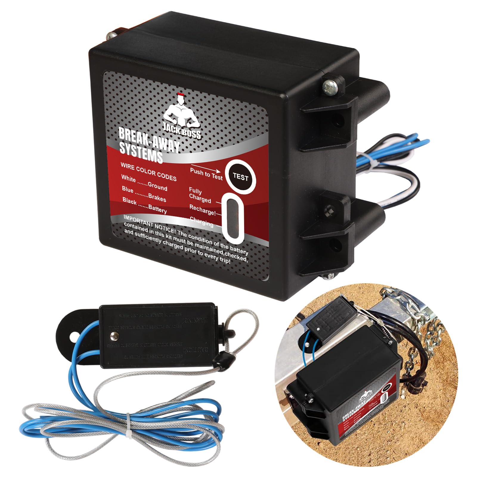 Jack Boss Upgraded Trailer Breakaway Kit, LED Test Controller System ...