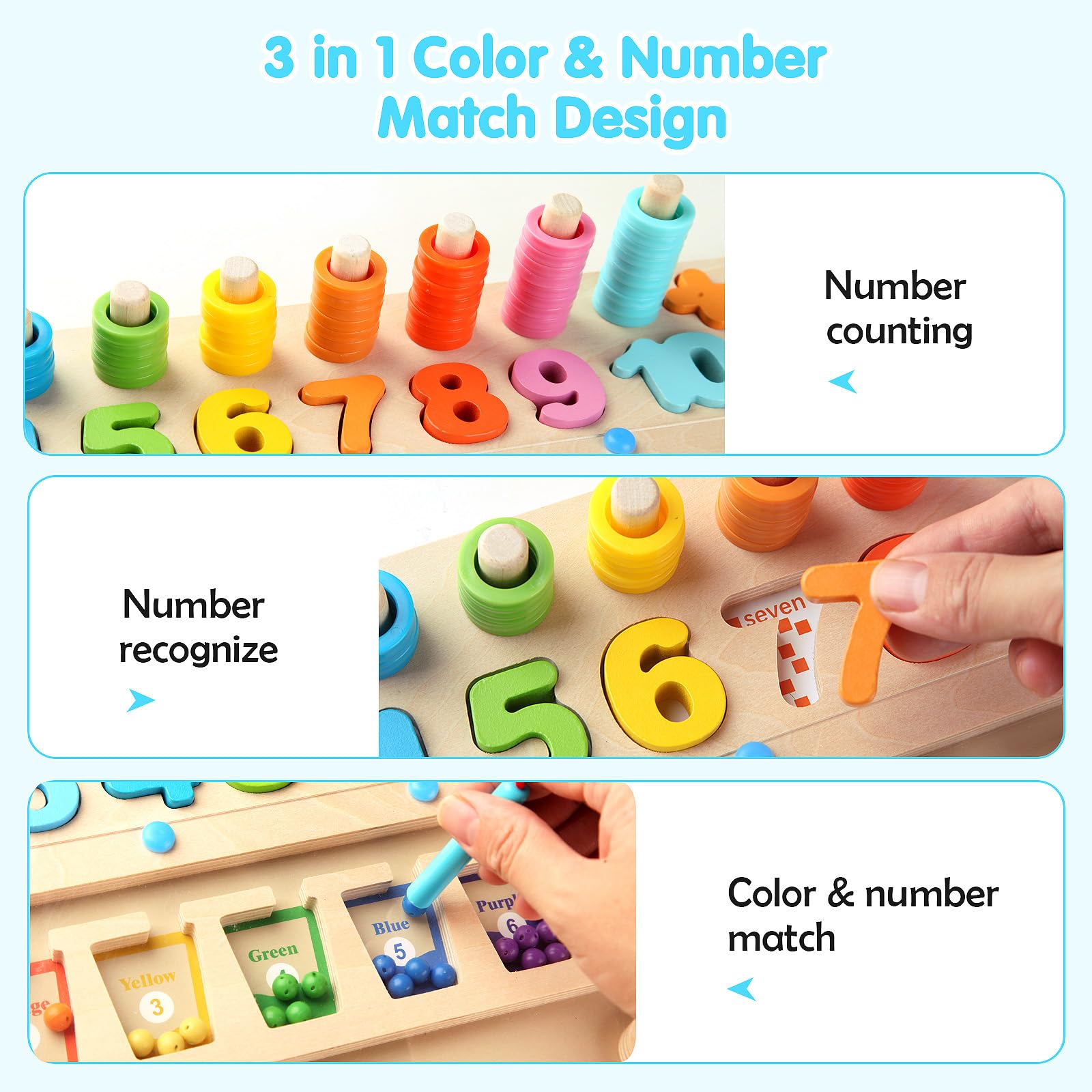 3 in 1 Magnetic Color and Number Maze, Wooden Magnet Puzzles Color ...