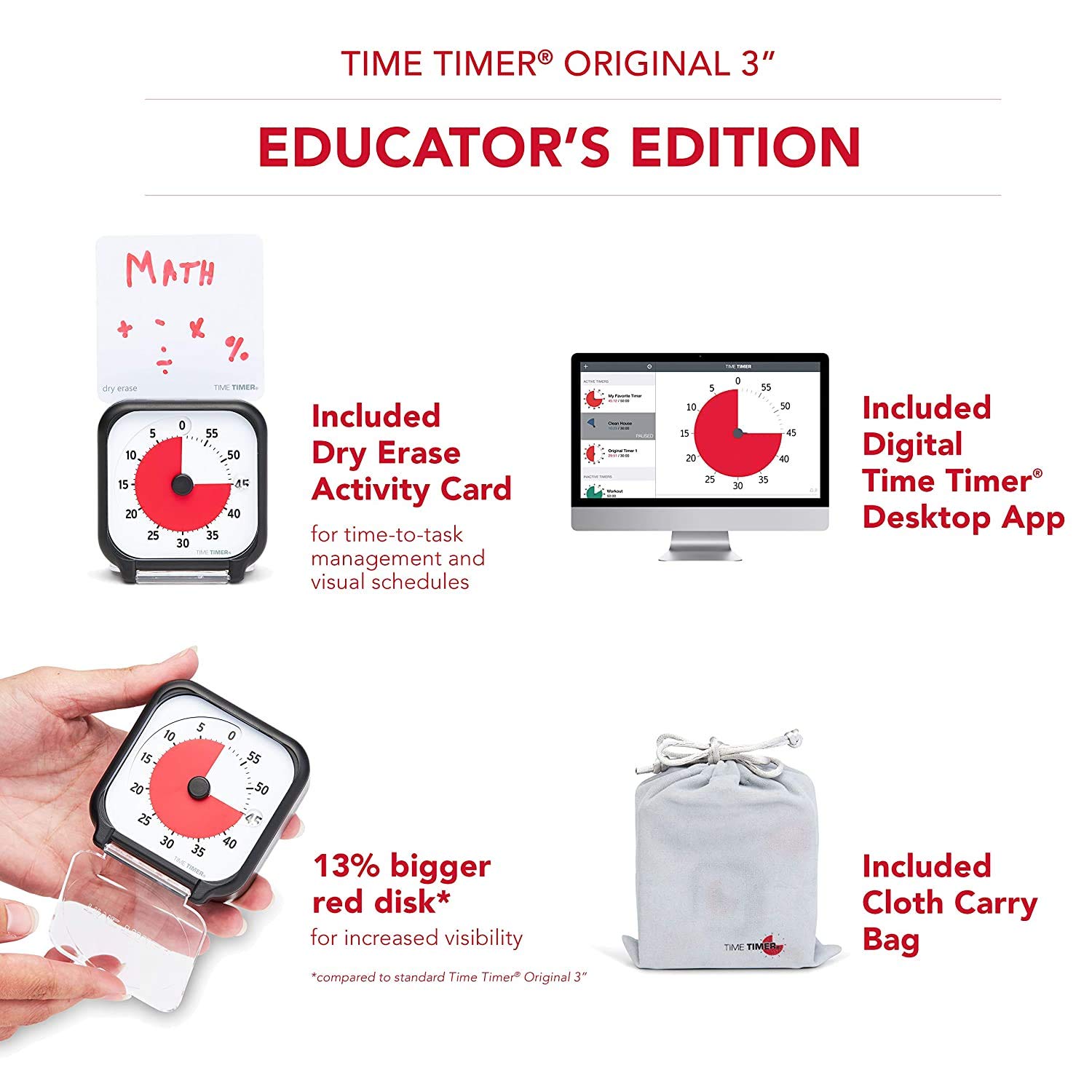 Mua TIME TIMER 3 inch Visual Timer — 60 Minute Kids Desk Countdown Clock with Dry Erase Activity ...