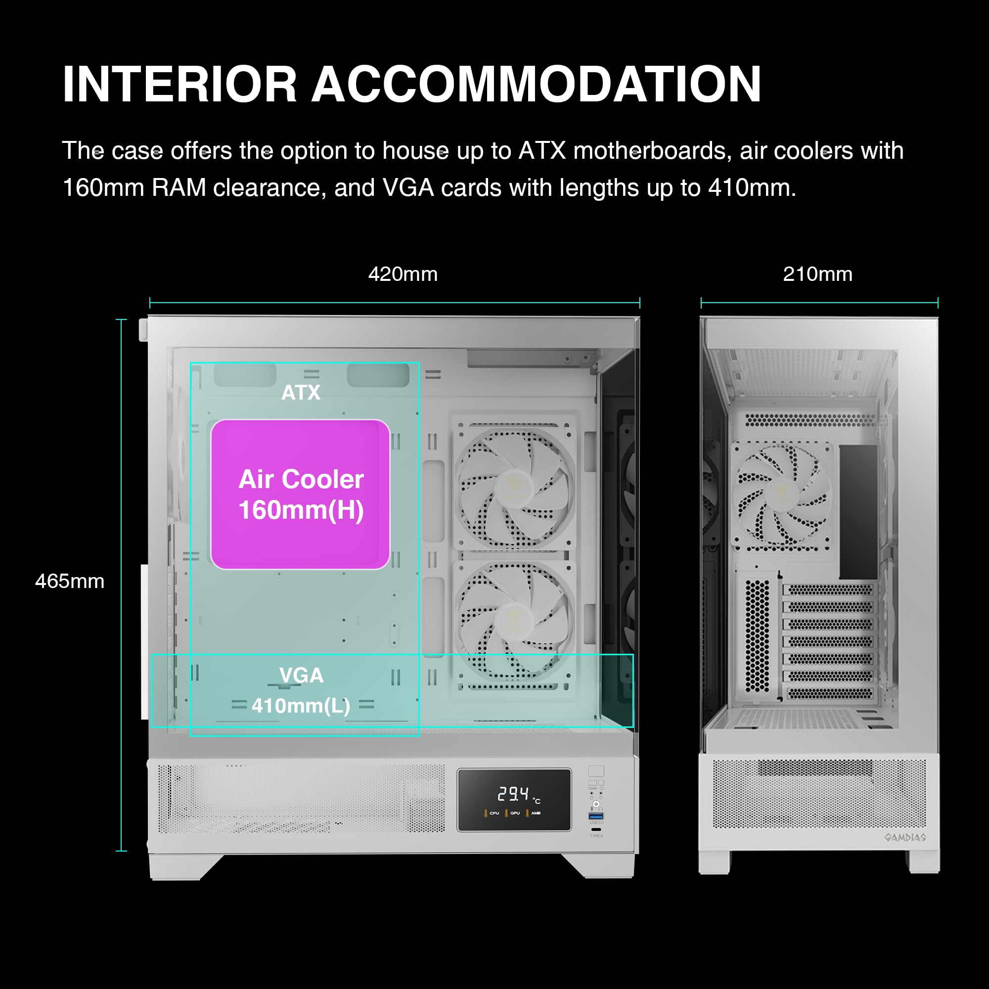 Mua GAMDIAS White Mid Tower Gaming Computer Case w/Display&App, ATX ...