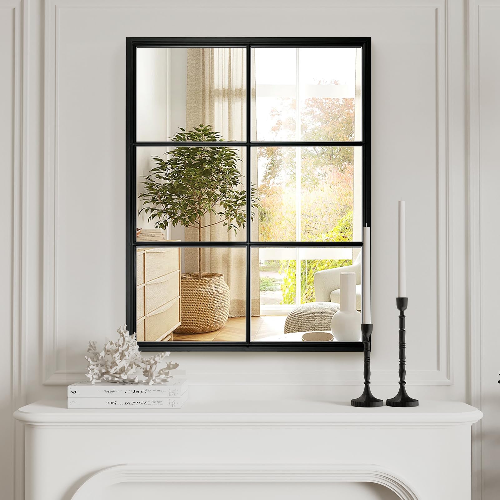 Uaeoo Rectangle Window Pane Mirror,Grid Black Modern Mirror for Wall ...