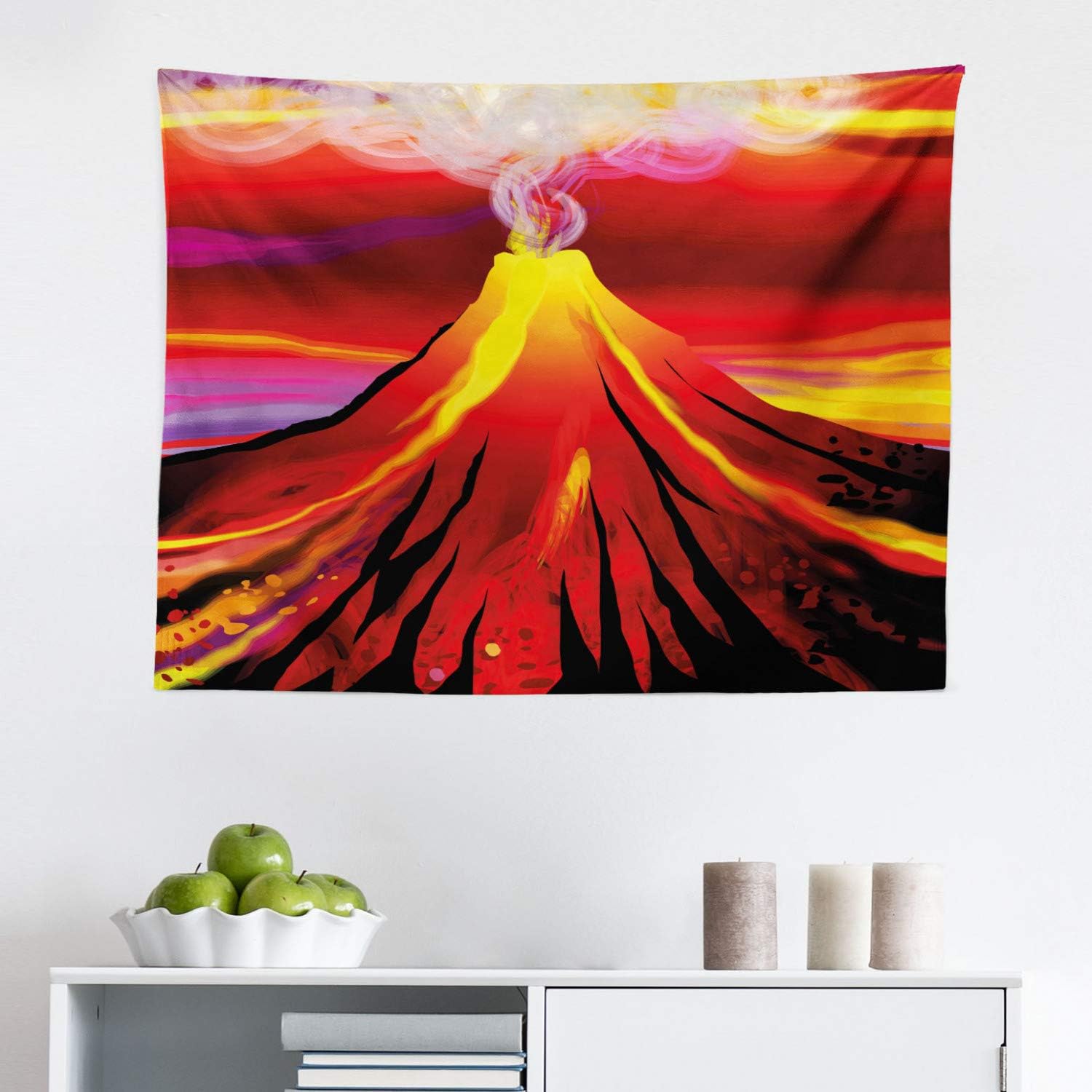 Amazon.com: Lunarable Volcano Tapestry, Digital Painting of Mountain ...