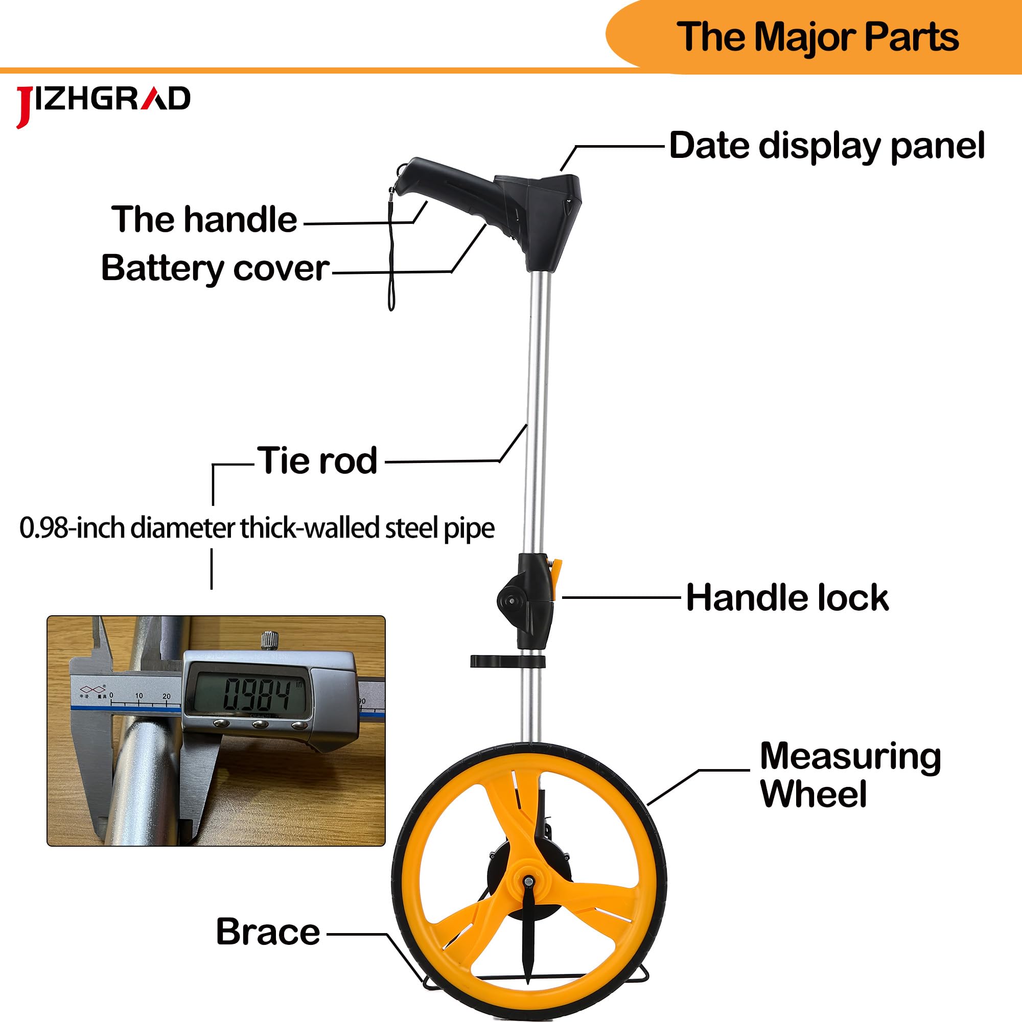 JIZHGRAD Measuring Wheel Digital Display ±0.3% High Accuracy, 12.5 ...