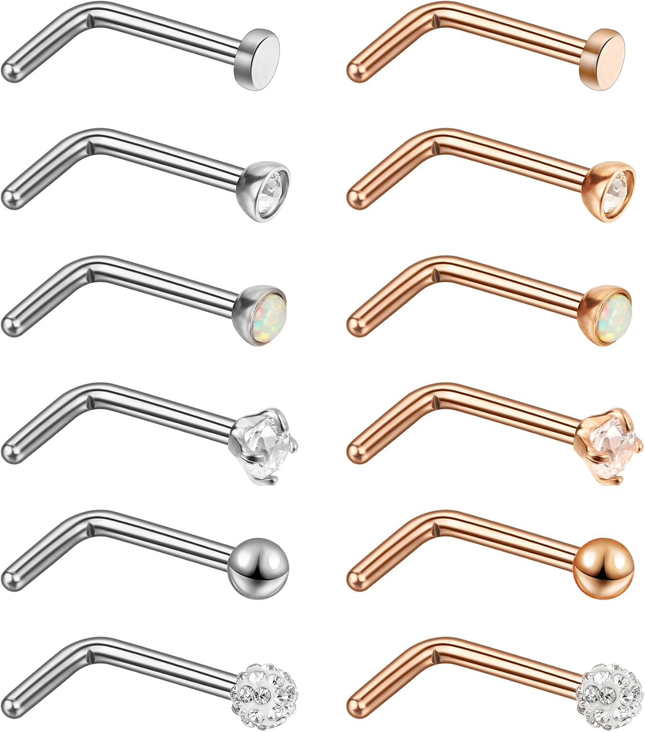 12 Pieces 20 Gauge 316L Stainless Steel Nose Stud L Shaped Labret Bone ...