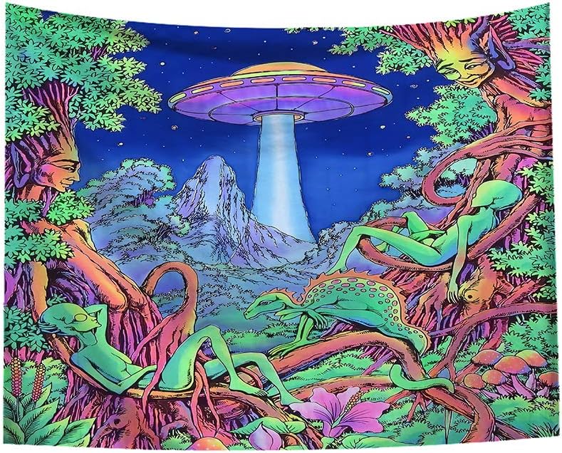 Magical Trippy Psychedelic Tapestry Forest Tree Alien Dinosaur Mountain ...