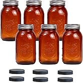 Amazon.com: eleganttime Amber Glass Mason Jars 32 oz Wide Mouth with Airtight Lids and Bands 6 ...