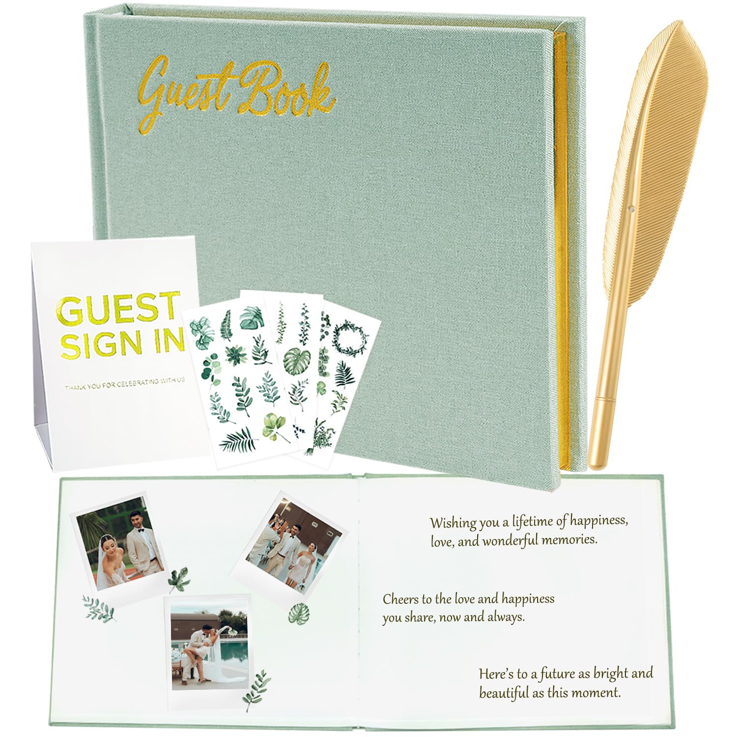 4 in 1 Wedding Guest Book with Cover Linen to Add Polaroid Photos ...