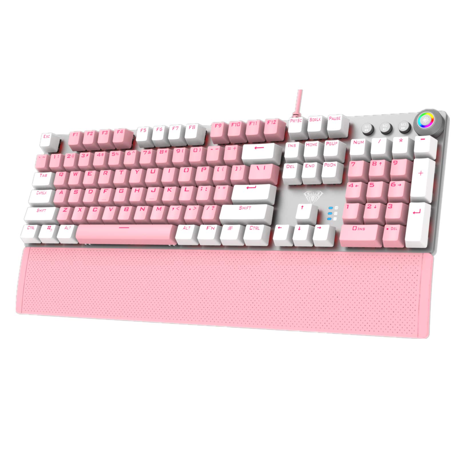 Aula F2088 Pink Mechanical Gaming Keyboard With Wrist Rest Media ...
