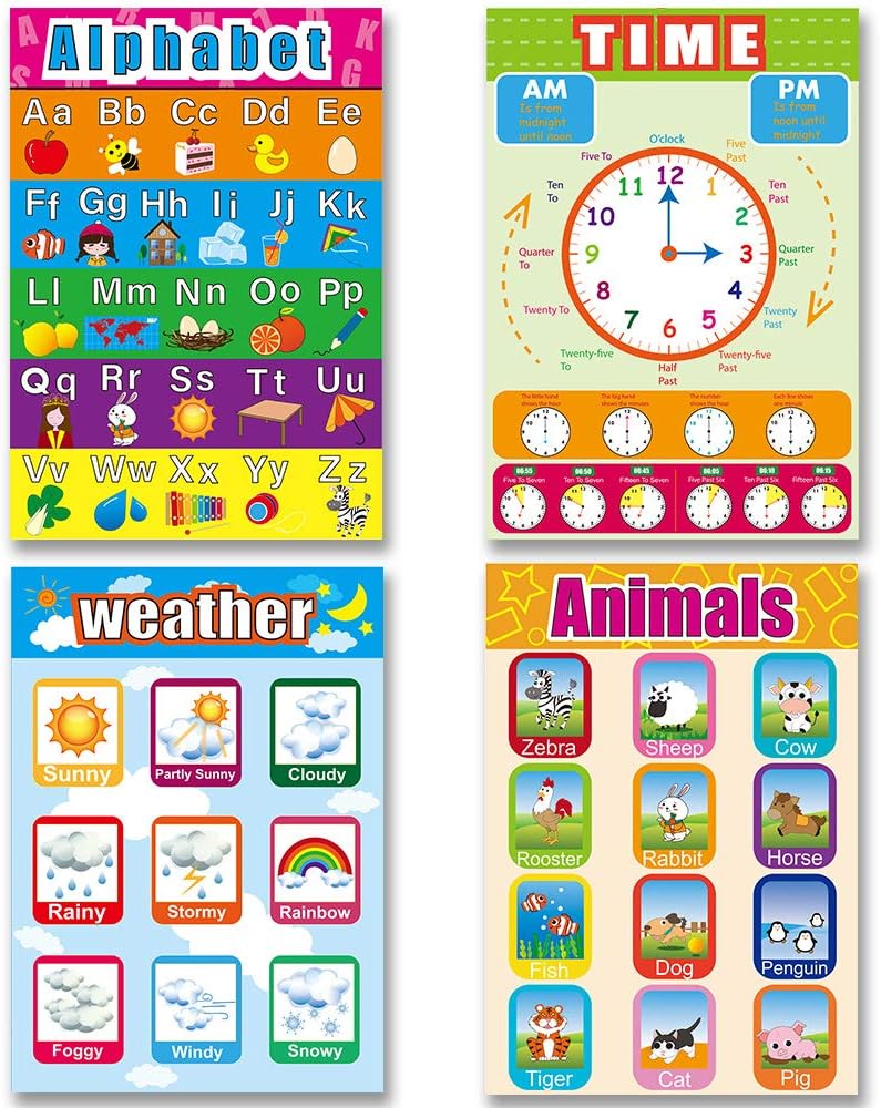 12 Pieces Educational Preschool Learning Glossy Wall Poster for Toddler ...