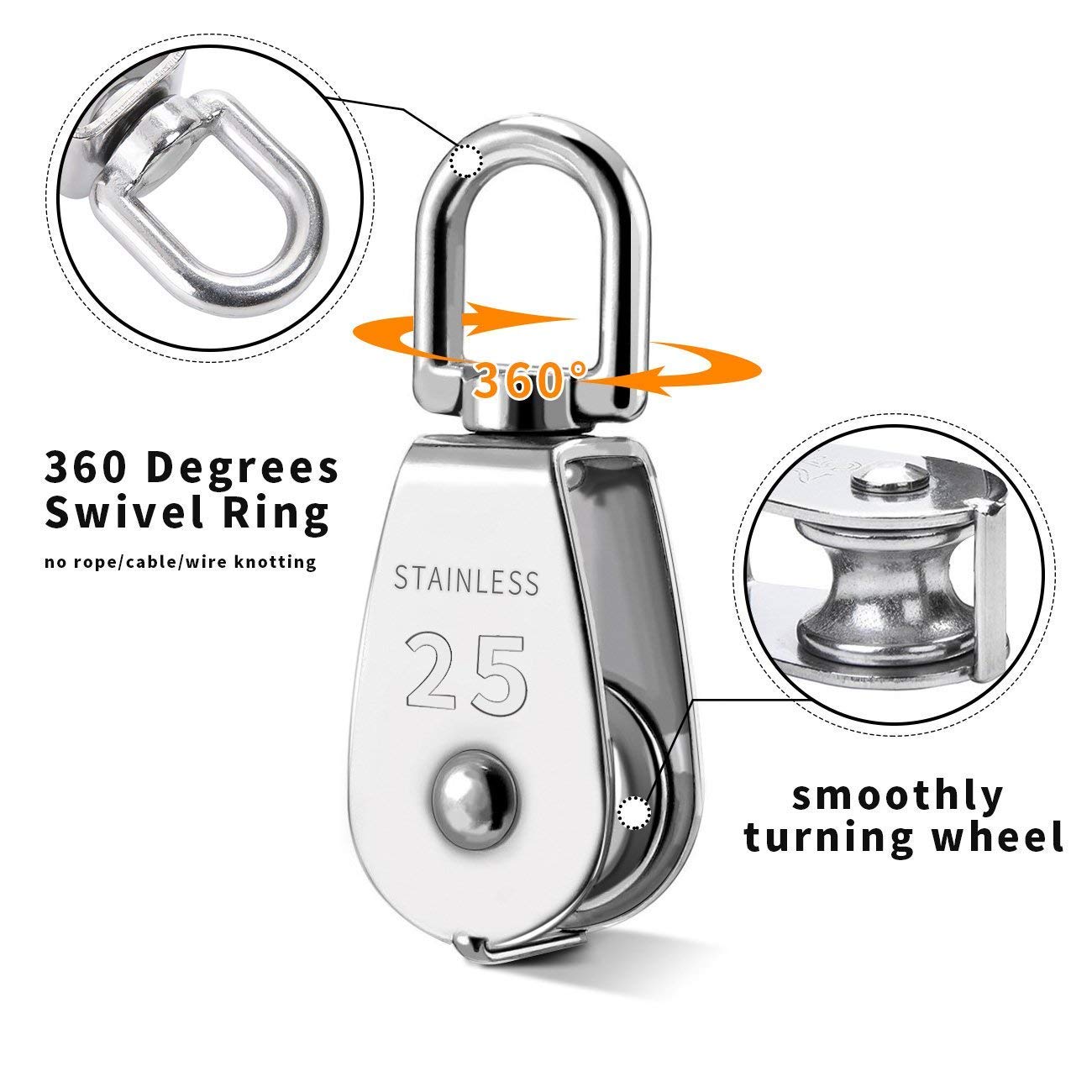 M25 Single Pulley Block, Washing Line Pulley, in Heavy Duty 304 ...