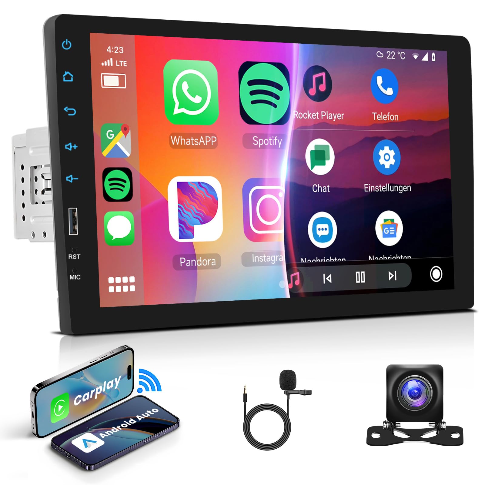 Hodozzy Single DIN Car Stereo with Wireless Carplay & Android Auto,9 Inch IPS Touch Screen Radio ...