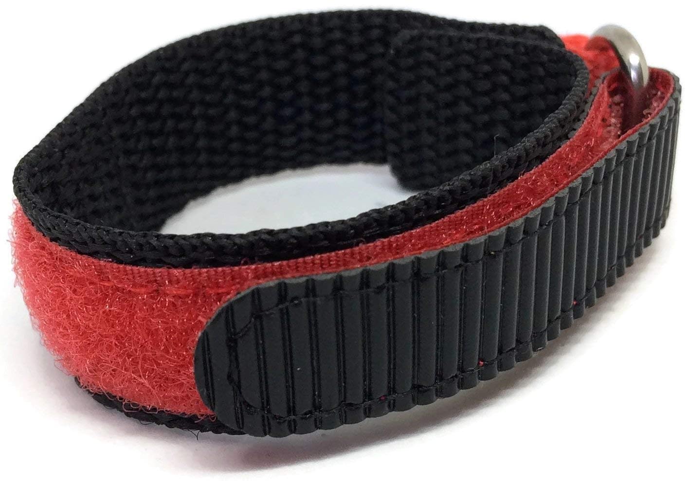 Velcro Watch Strap Red and Black with Stainless Steel Ring 14mm and ...