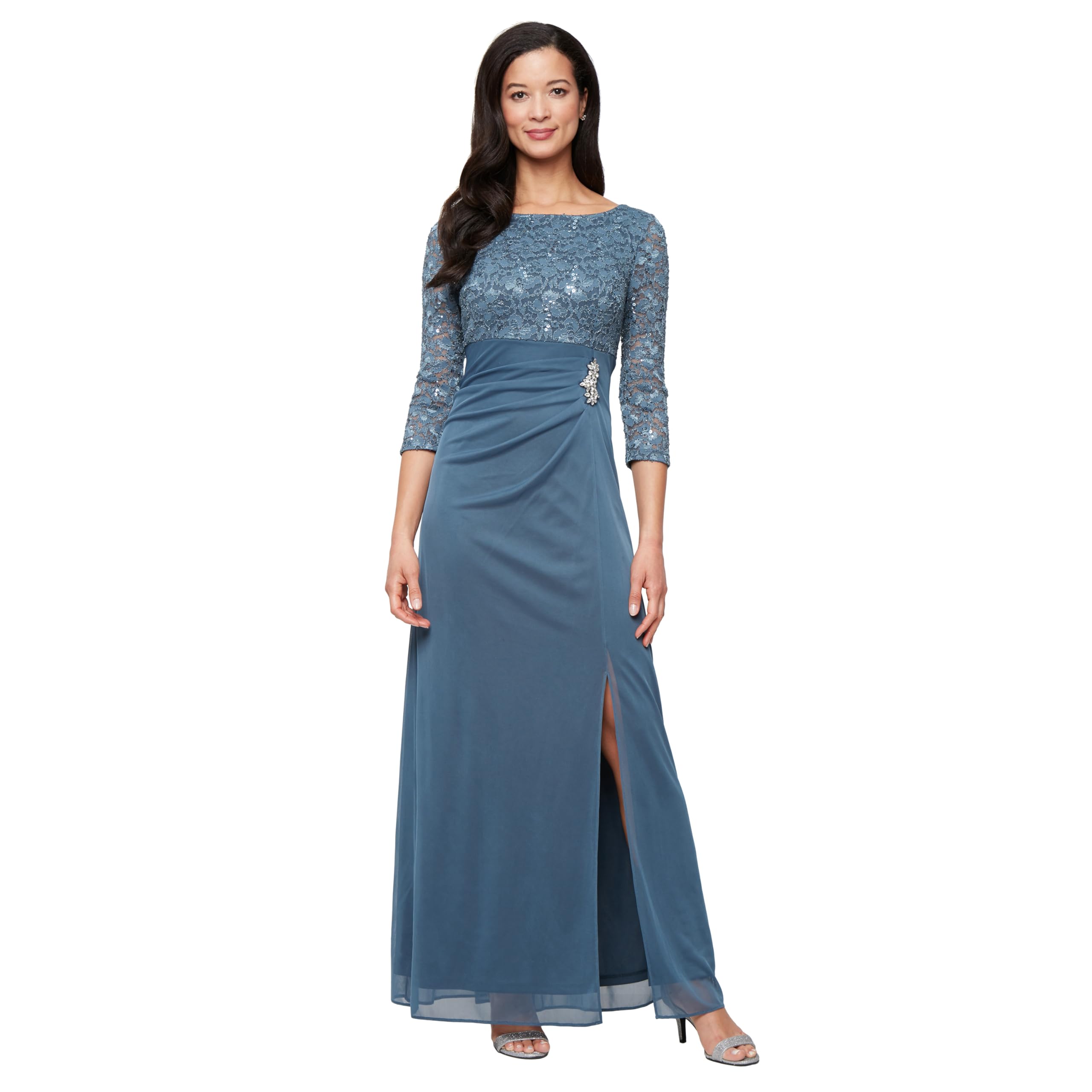 S.L. Fashions Women's Long Mother of The Bride Dress with Stretch Lace ...