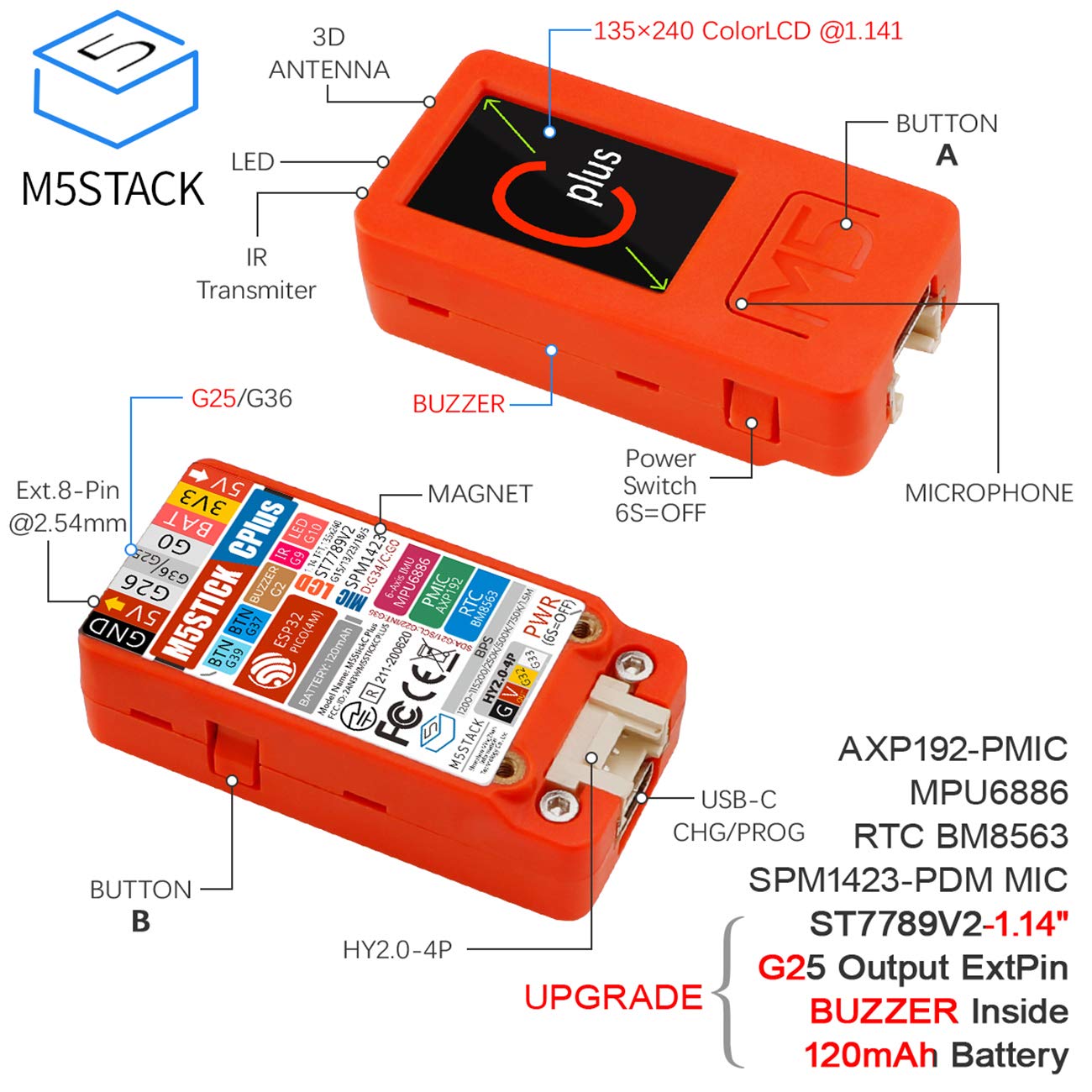 Mua MakerFocus M5Stack M5StickC Plus ESP32-PICO-D4 Mini IoT Development Kit WiFi Support Bigger ...