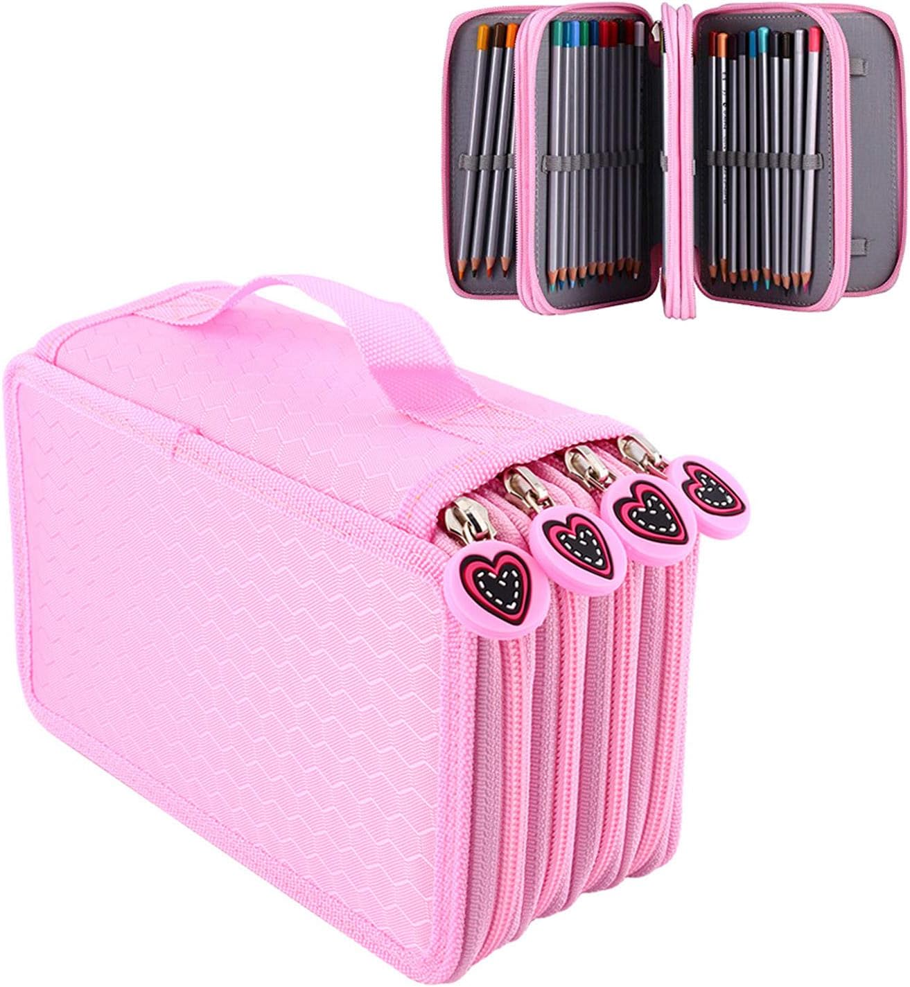 Yosoo Pink Oxford multi-layer Pencil Folder For 72 Pencils Make-up ...