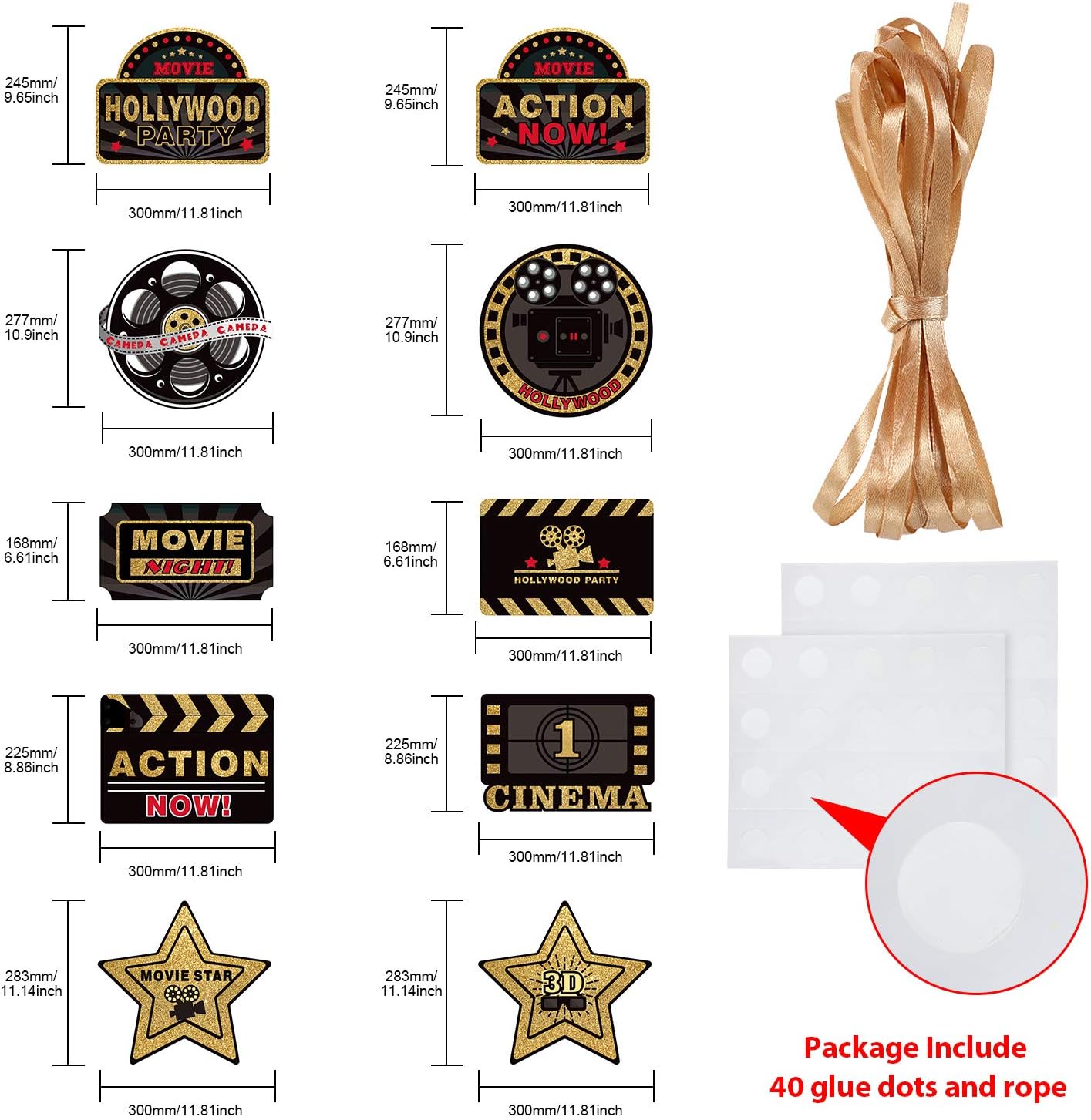 10 Pieces Hollywood Movie Theme Party Supplies Hanging Decorations, 1 ...
