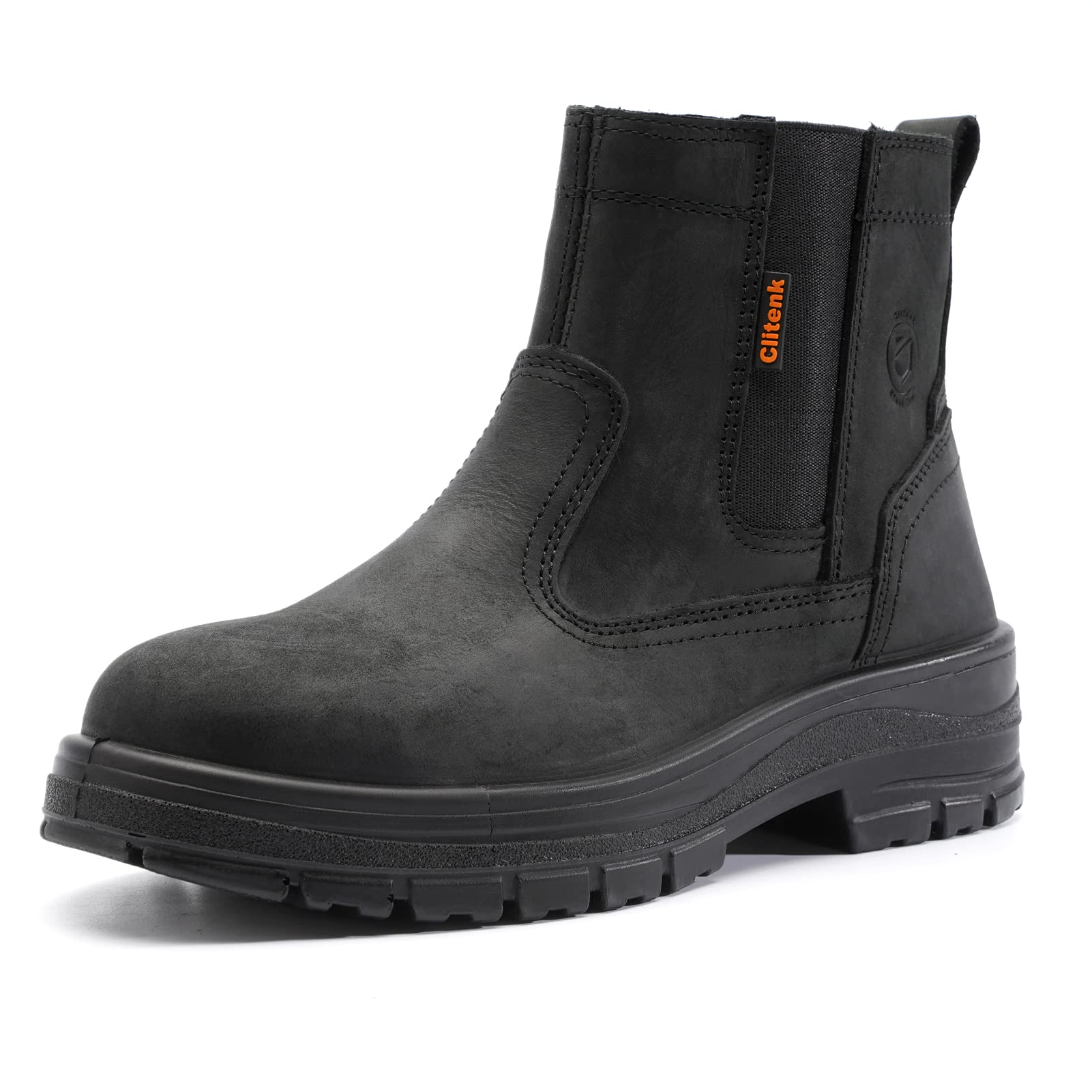 Clitenk Slip On Work Boots for Men - Waterproof, Oiled Full Grain ...