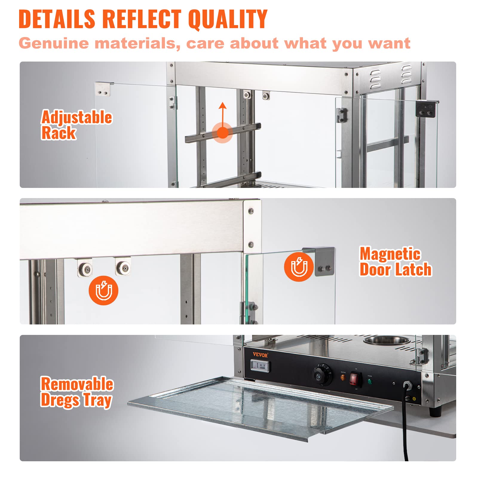 VEVOR Dual-Tier Food Display Warmer, 800W, Features 3D Heat, Tri-Color ...