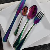 Velaze 24-Piece Flatware Set, Stainless Steel with Colorful Plated ...
