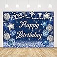 Amazon.com: Cenven YY Navy Blue Happy Birthday Backdrop Silver Glitter Balloons Star Flag ...