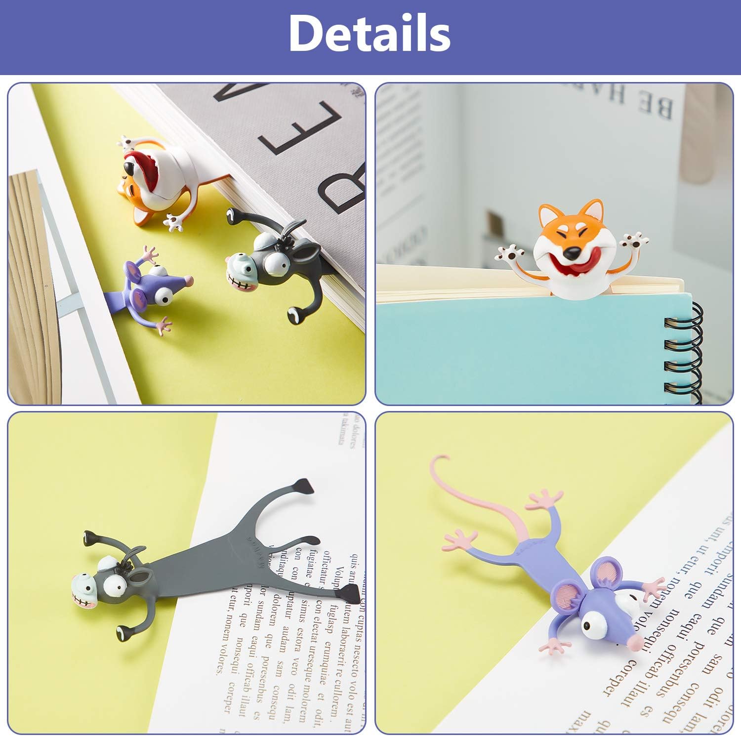 3 Pieces 3D Cartoon Animal Bookmark Funny Animals Reading Bookmark Cute ...