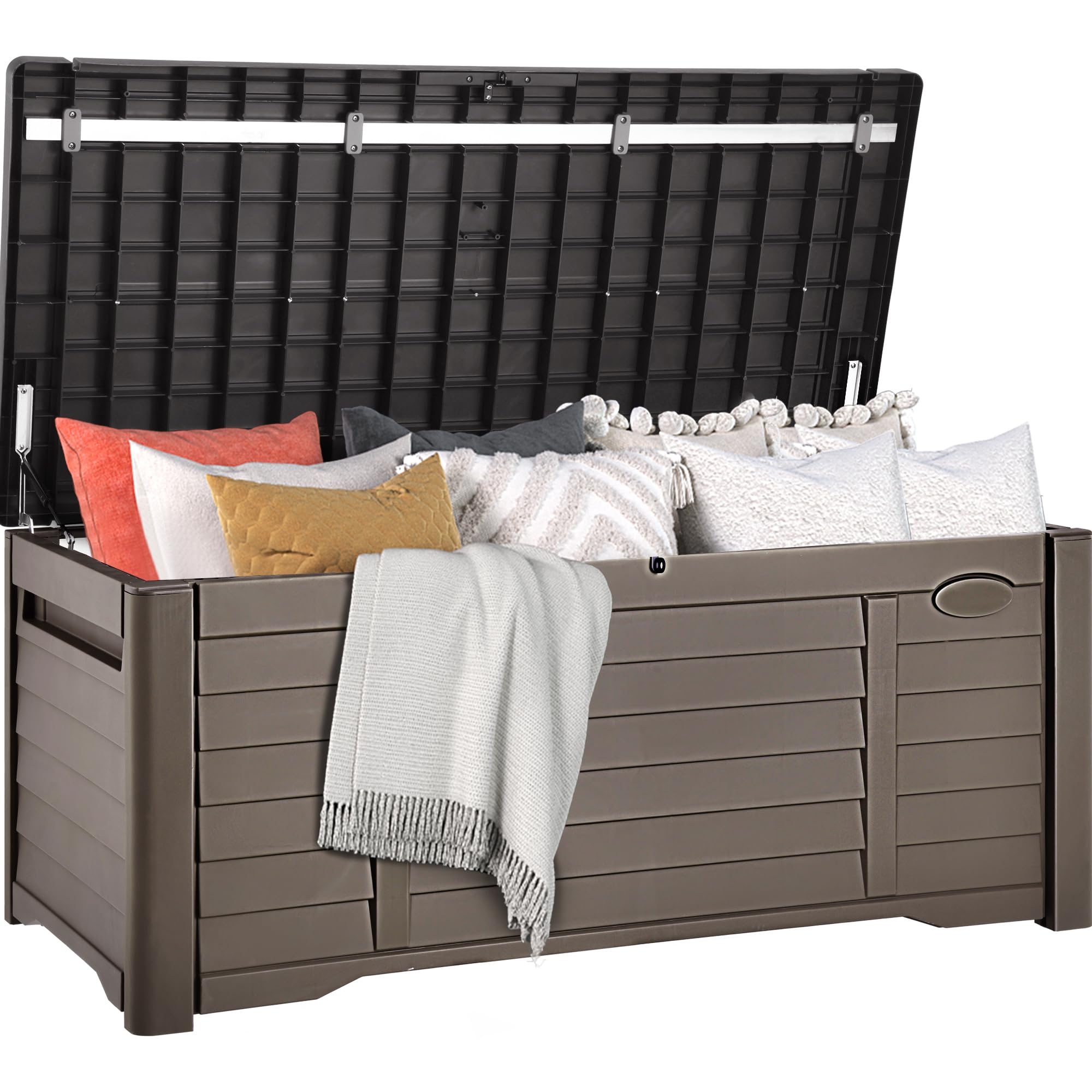 DWVO 120 Gallon Louvered Outdoor Storage Box, Lockable Resin Deck Box ...