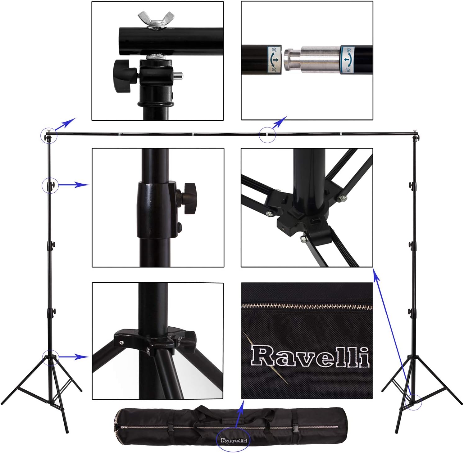 Ravelli ABSL Photo Video Backdrop Stand Kit 13′ Tall x 15′ Wide with ...