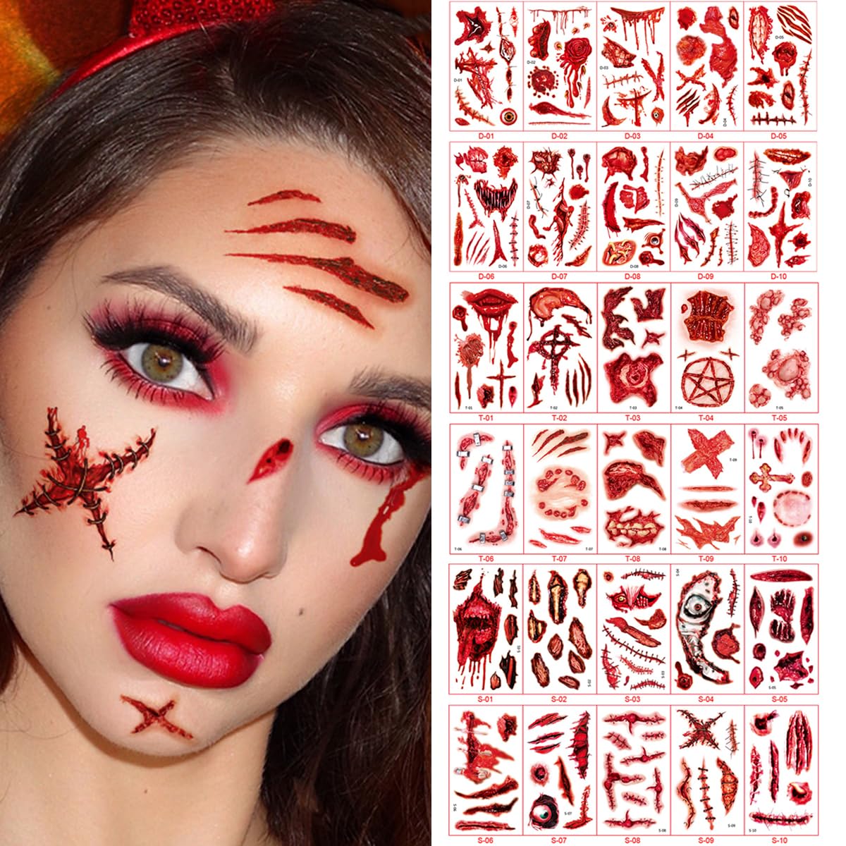 Mua Fake Scars Halloween Temporary Tattoos Face Fake Blood Makeup Fake ...