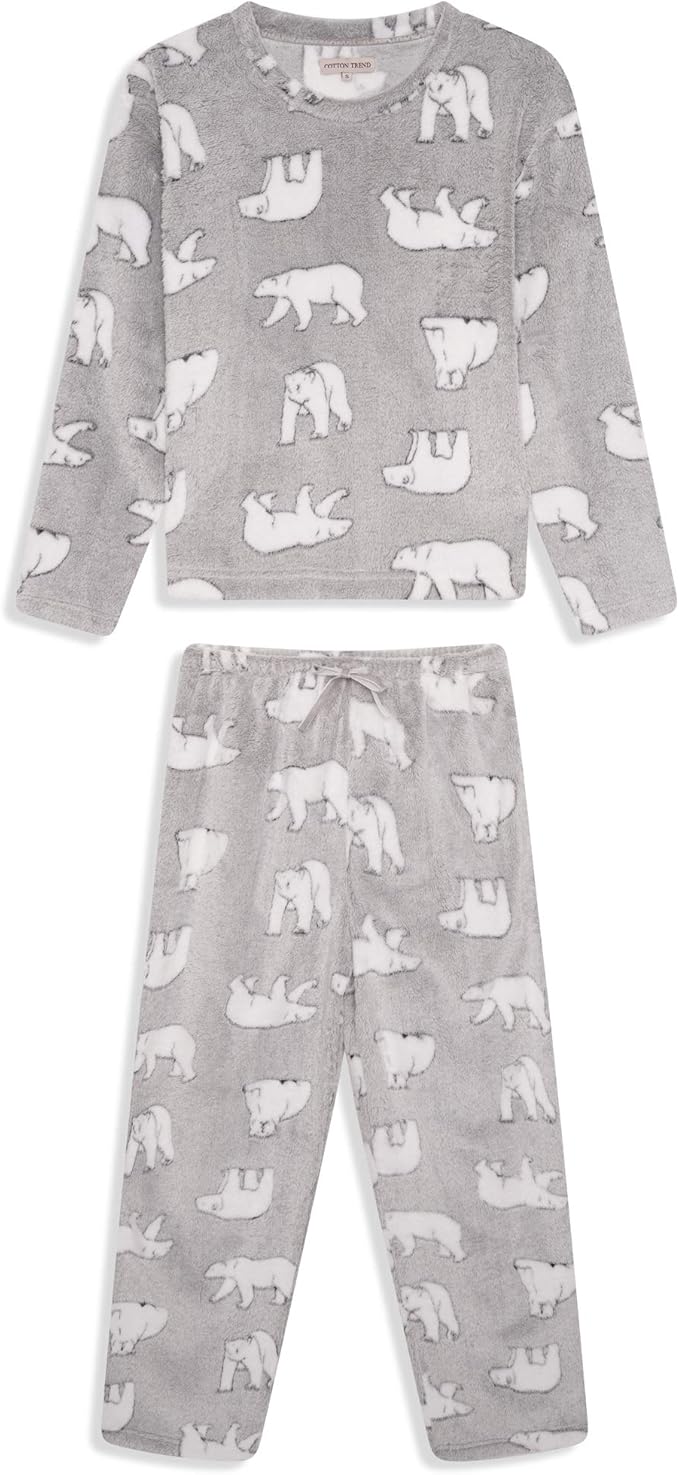 Cotton Trend Womens Grey Polar Bear Pyjamas Fleece PJ Set Ladies Super ...