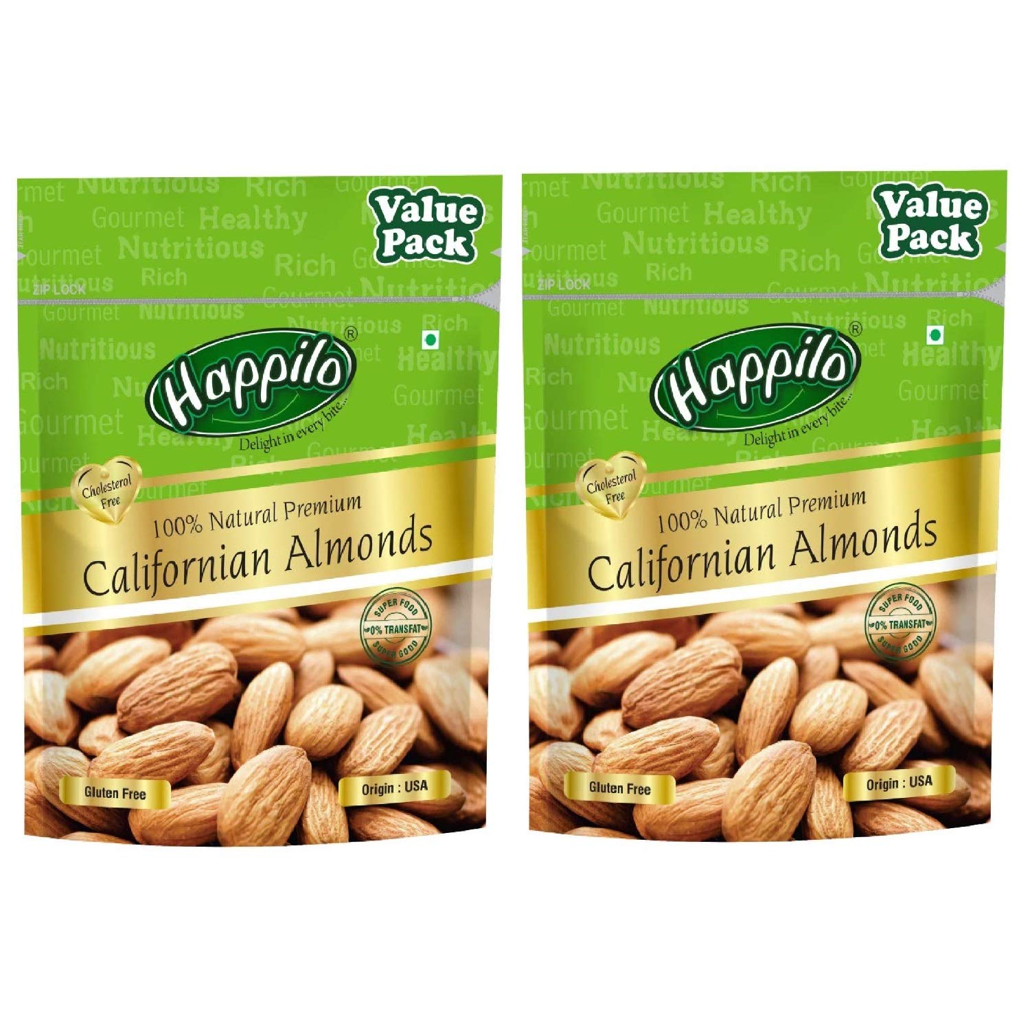 Happilo 100% Natural Premium Californian Almonds Super Value Pack Pouch ...
