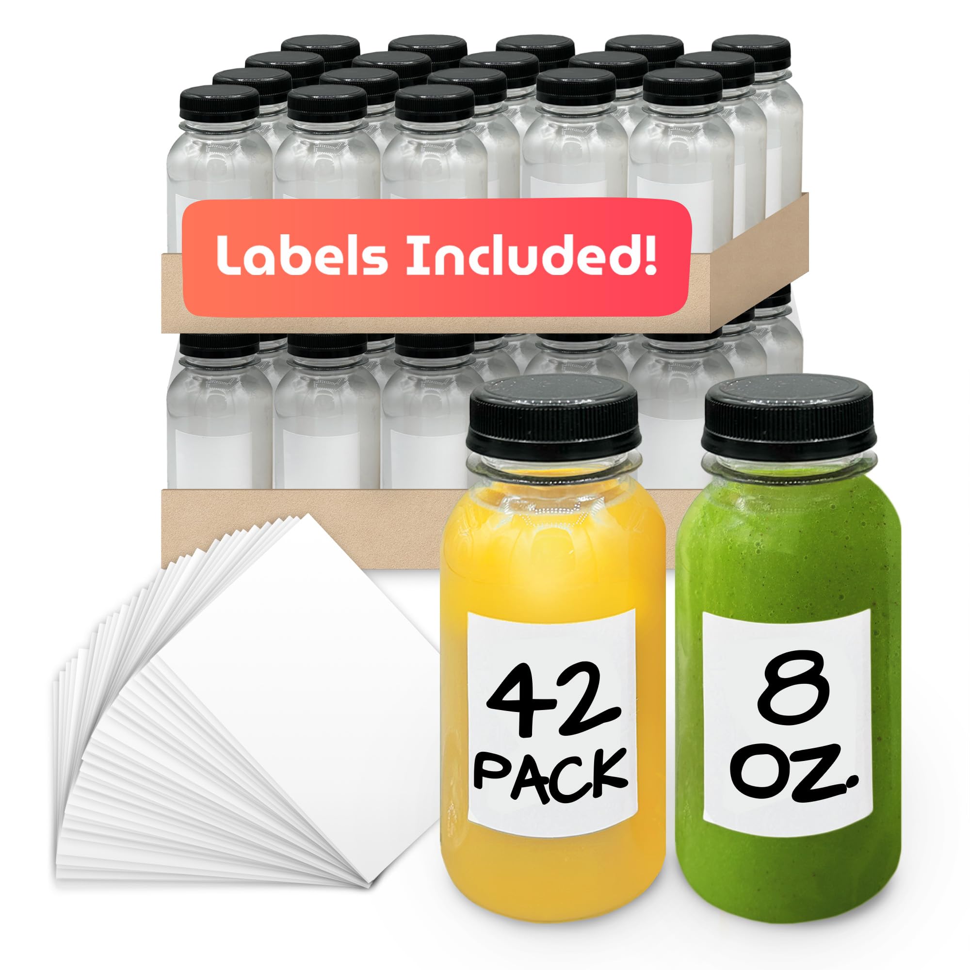 Reli. Plastic Juice Bottles [8 oz] Round Plastic Juice Bottles with ...