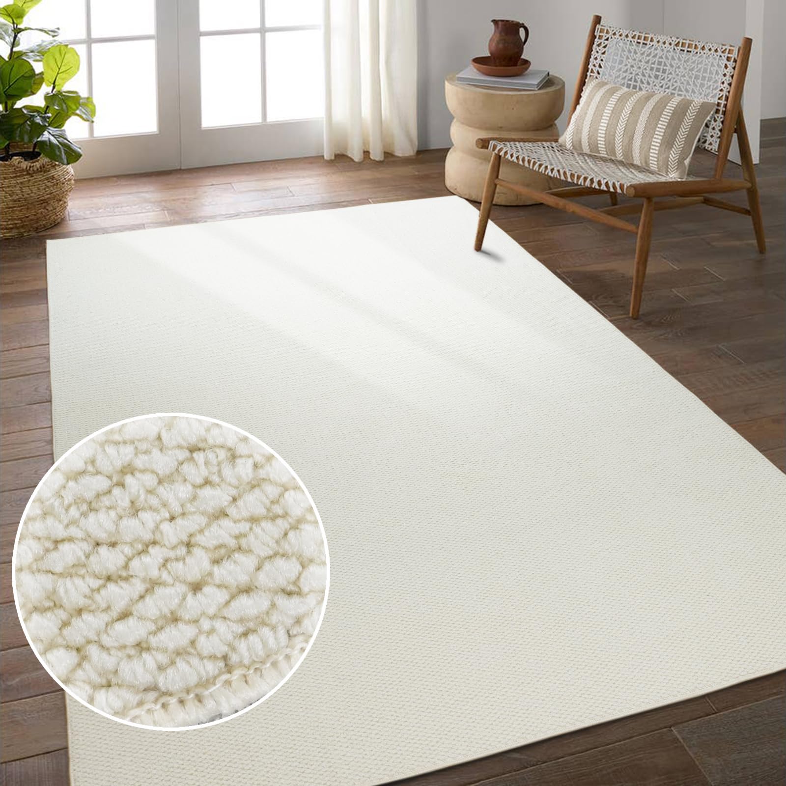 Fortsea 5'x7' Washable Area Rug for Living Room Natural Berber Rug ...