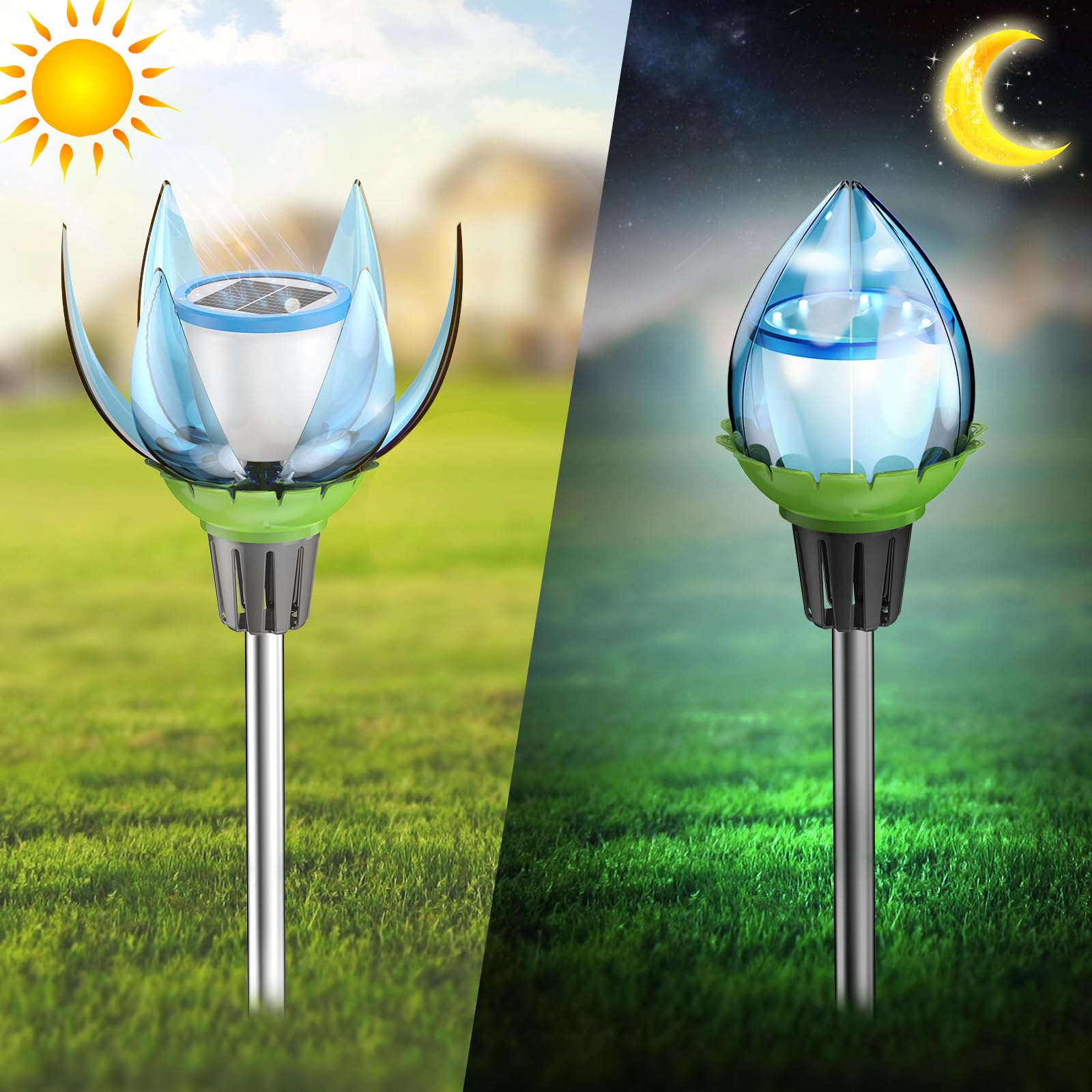 kfosue Solar Garden Lights - Upgraded Auto-Blooms - Garden Lights Solar ...