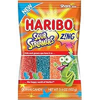 Amazon.com : Haribo Gummi Candy, Z!NG Sour Streamers, 3.6 Ounce (Pack ...