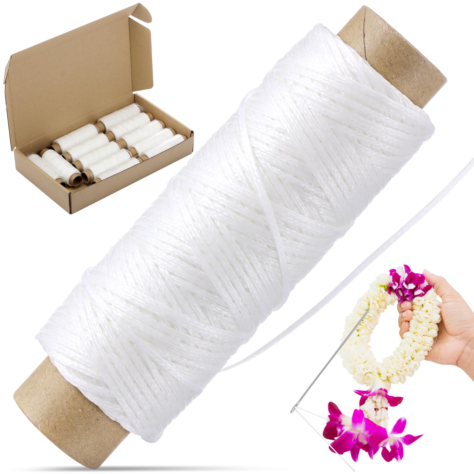 Threlaco 12 Pcs Lei Sewing Waxed Thread 54.68 Yd/ 50 M Long Sewing ...