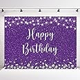 Amazon.com : INRUI Purple Happy Birthday Photography Background Silver Glitter Spots Decorations ...