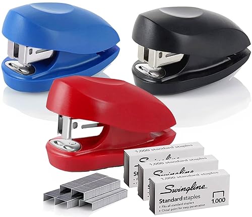 Swingline Mini Stapler - 3 Pack - Red, Blue & Black - 12 Sheet Capacity ...