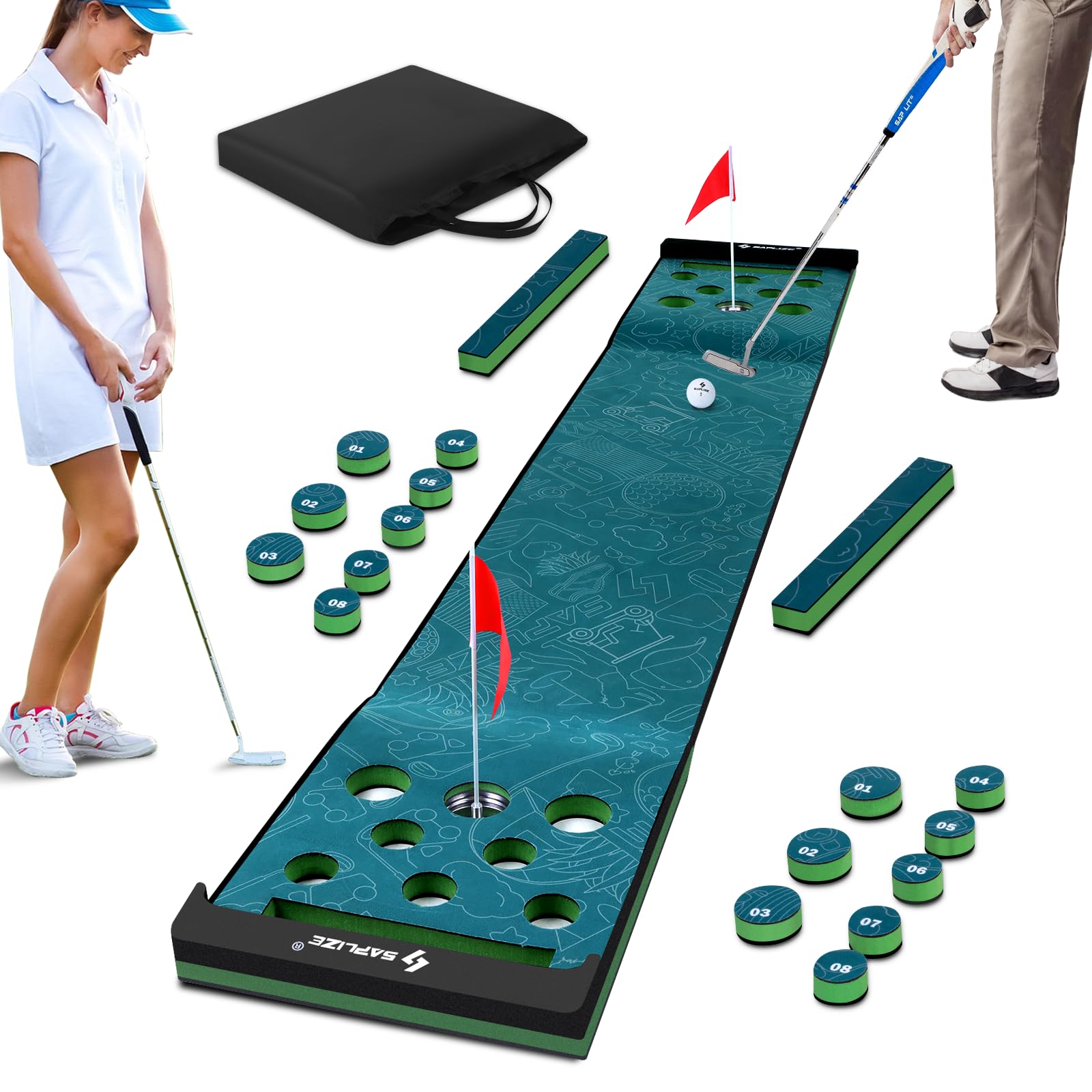 SAPLIZE Golf Pong Putting Game Set, 20 in X 10 ft Putting Green Mat for ...