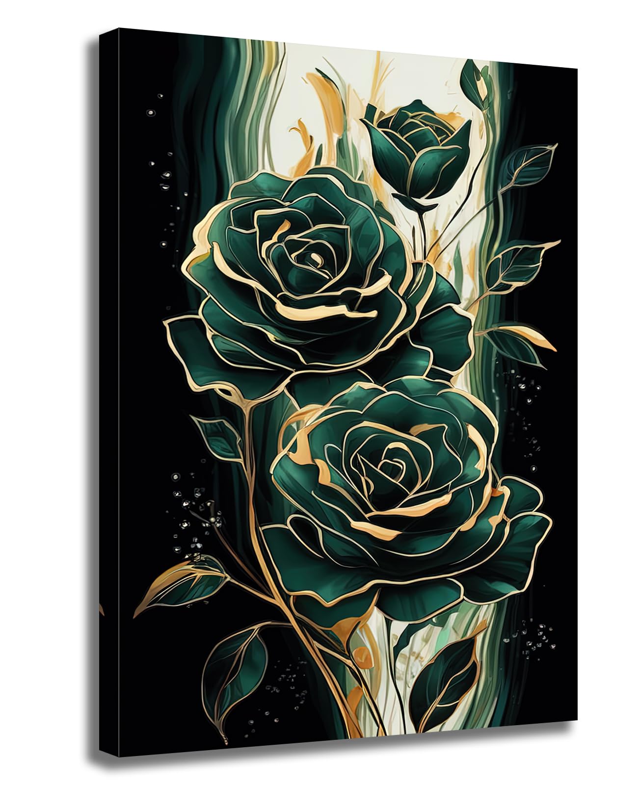 Emerald Green Flower Wall Art Gold Emerald Rose Wall Decor Modern ...