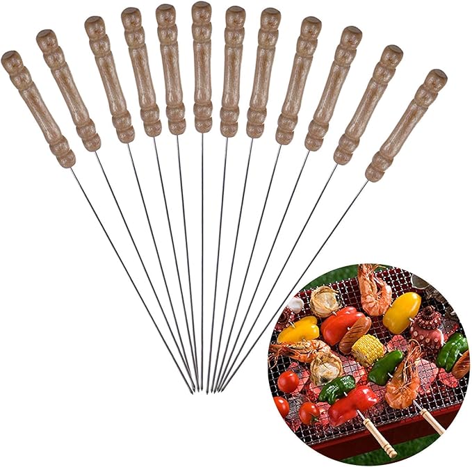 MPOLO Skewers Sticks with Wooden Handle for BBQ Grill,12 inch,12 Pcs ...