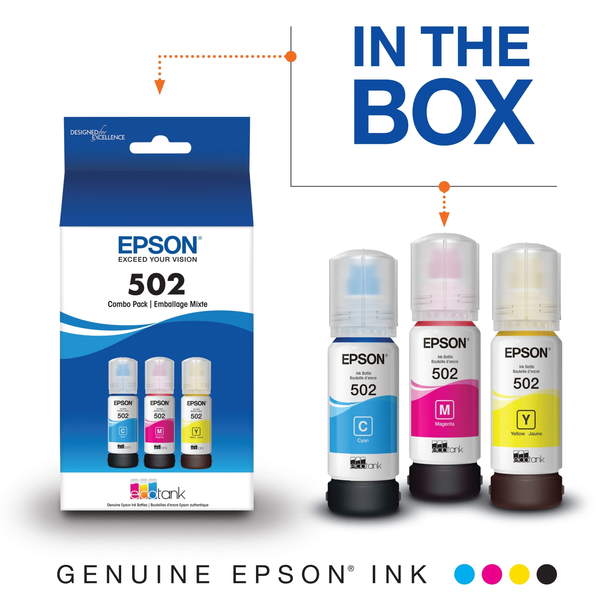 EPSON 502 EcoTank Ink Ultra-high Capacity Bottle Color Combo Pack Works ...