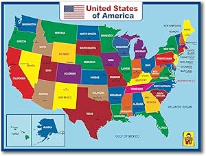 Amazon.com: United State Map Laminated Poster -Double Side Educational ...