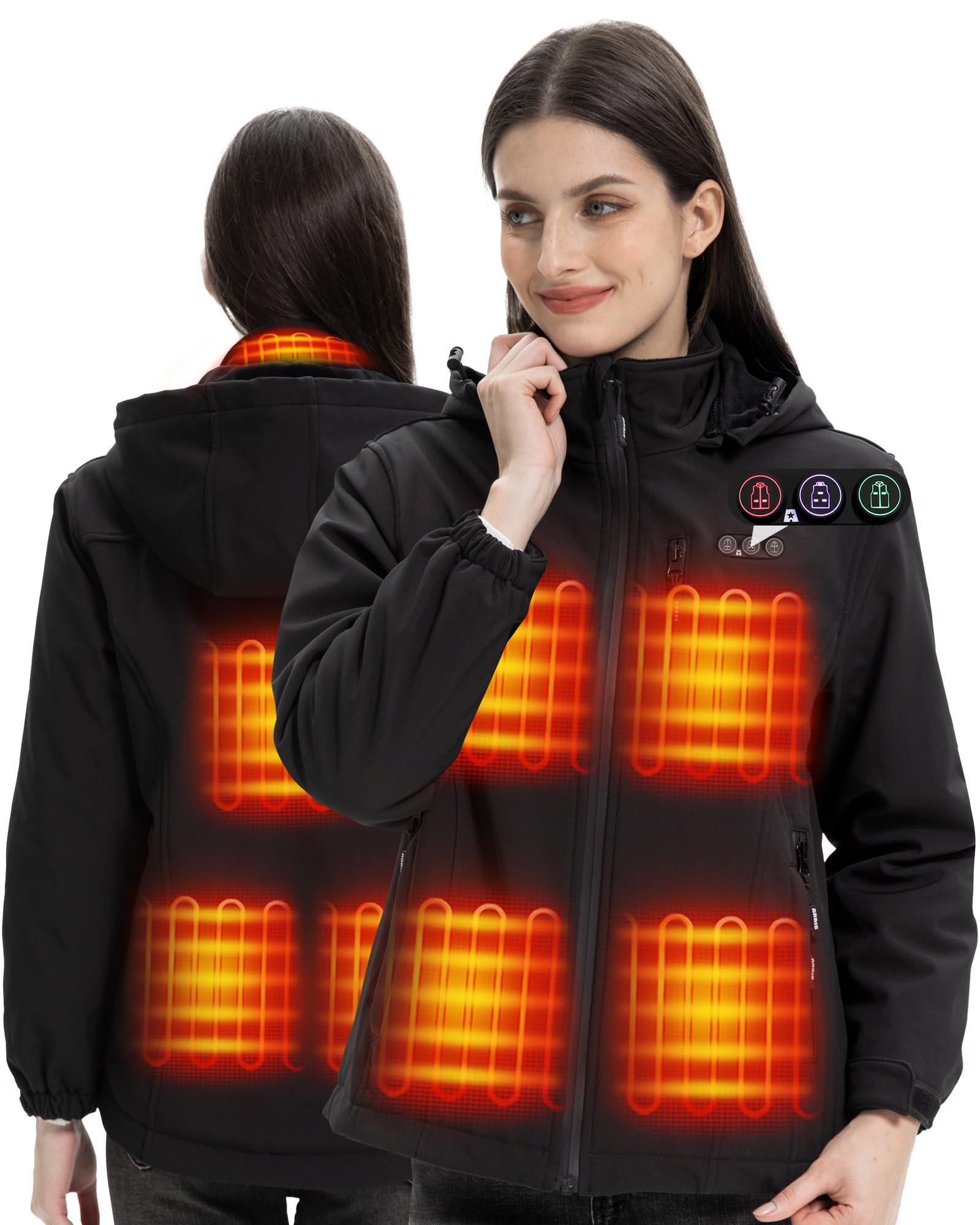ARRIS Women`s Heated Jacket Waterproof, Electric Heating Coat with 7.4V ...
