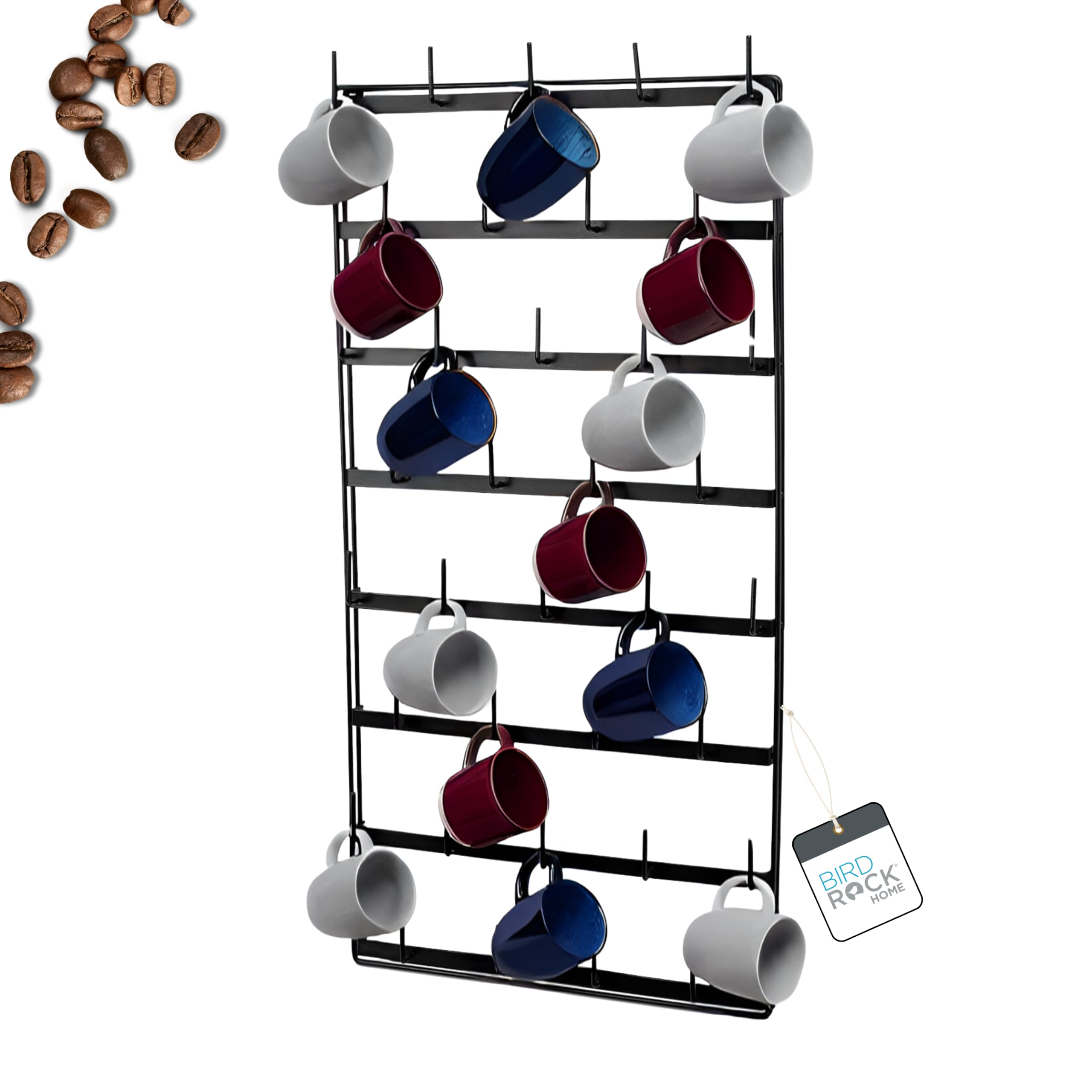 BIRDROCK HOME 36 Peg Coffee Mug Organizer Wall - 8 Tier Wall Mounted ...
