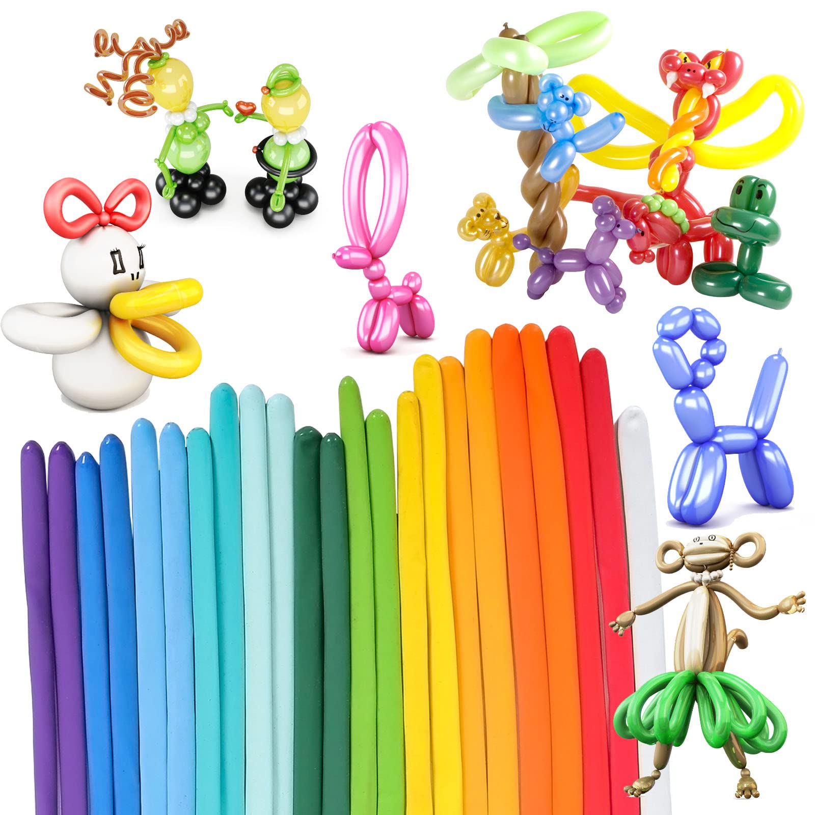 GLASNES 260 Balloons 100Pcs Long Twisting Balloons Colorful Animals ...
