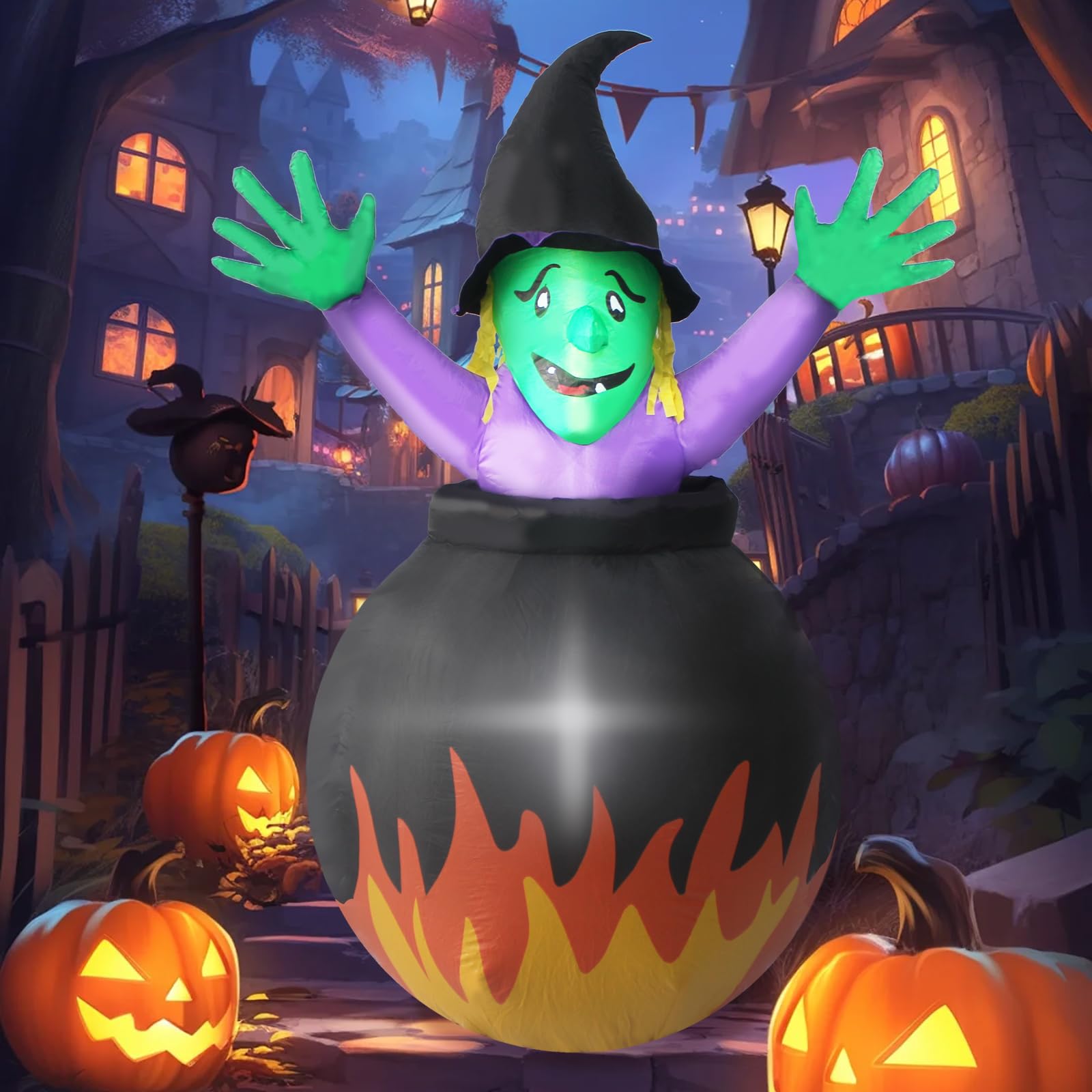 Gardwin 6FT Halloween Inflatable Outdoor Decoration Witch in Cauldron ...