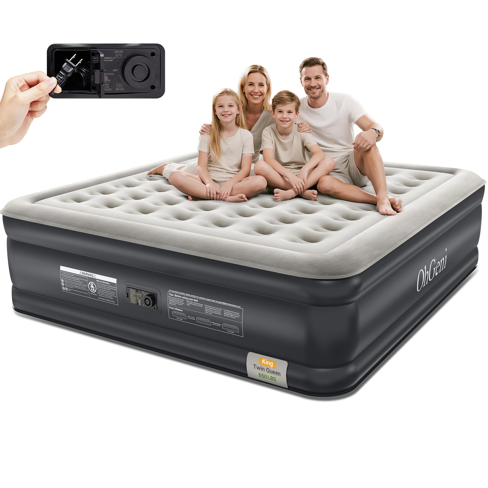 OhGeni King Air Mattress Family Choice Award with Built-in Pump,18 ...